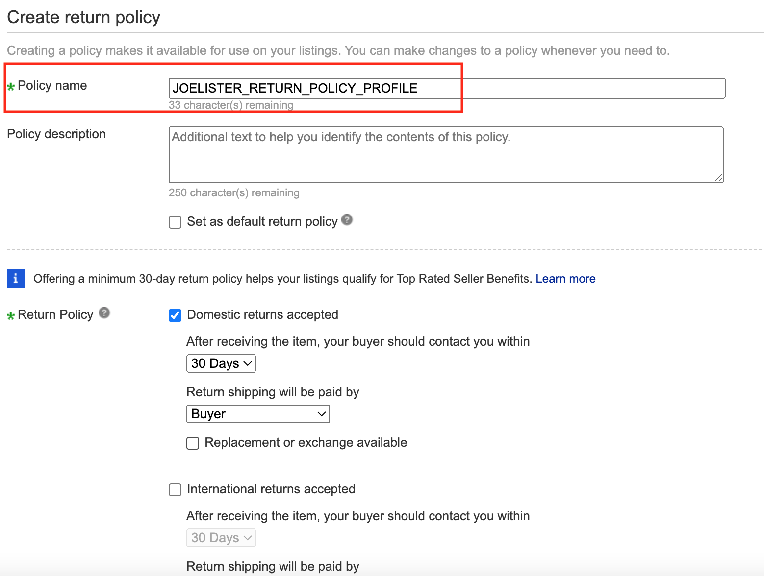 eBay Error [21916250] : Return policy is not specified. (A return ...